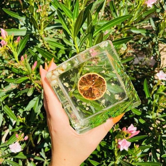 Handmade | Art | Handmade Clear Resin Square Lemon Fruit Nature Plant ...